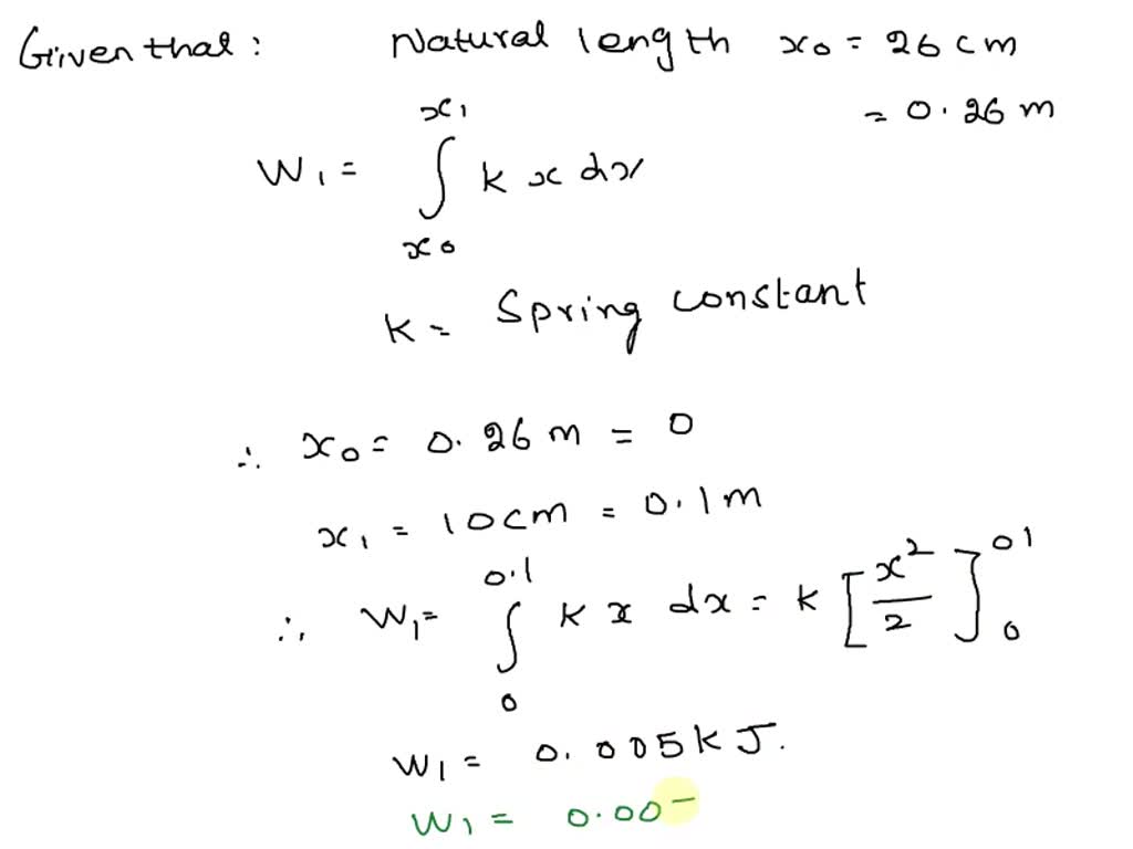 SOLVED: spring has natural length 26 cm. Compare the work Wi done in ...