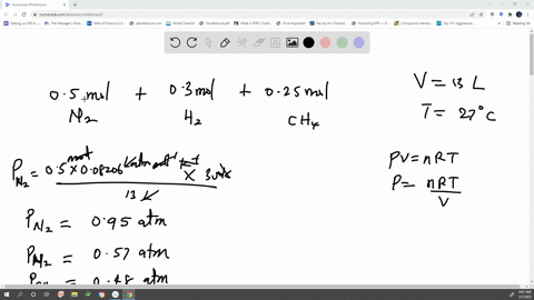 SOLVED: A gas mixture contains 0.750 mol of N2, 0.250 mol of H2, and 0.150 mol of CH4. What is ...