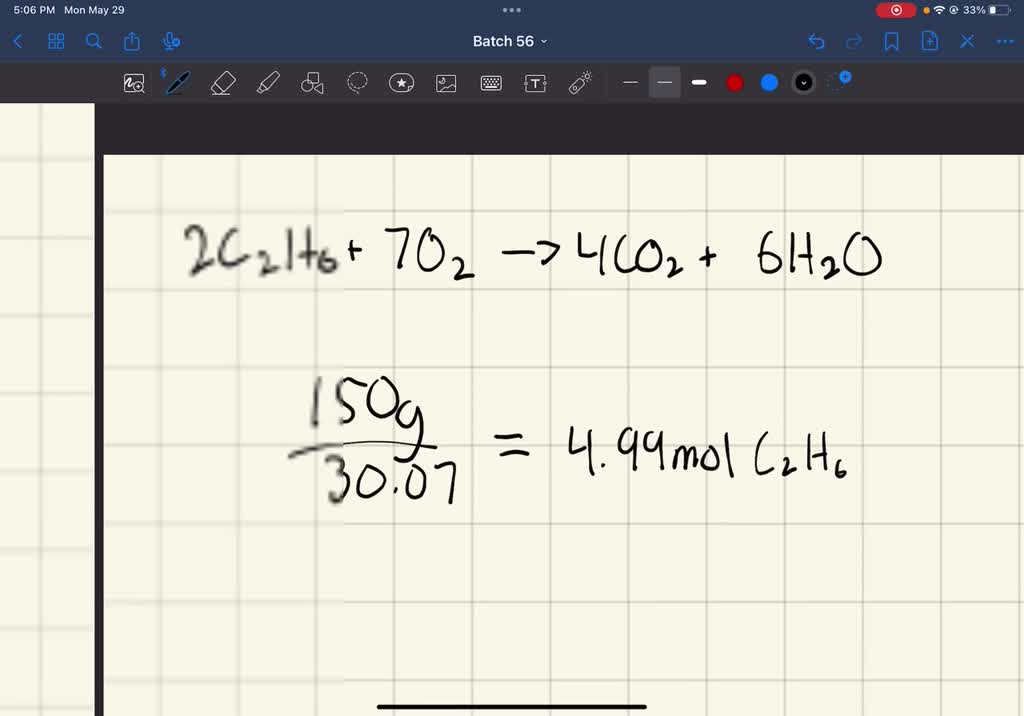 SOLVED: Given the equation C2H6(g) + O2(g) → CO2(g) + H2O(g) (not balanced), determine the ...