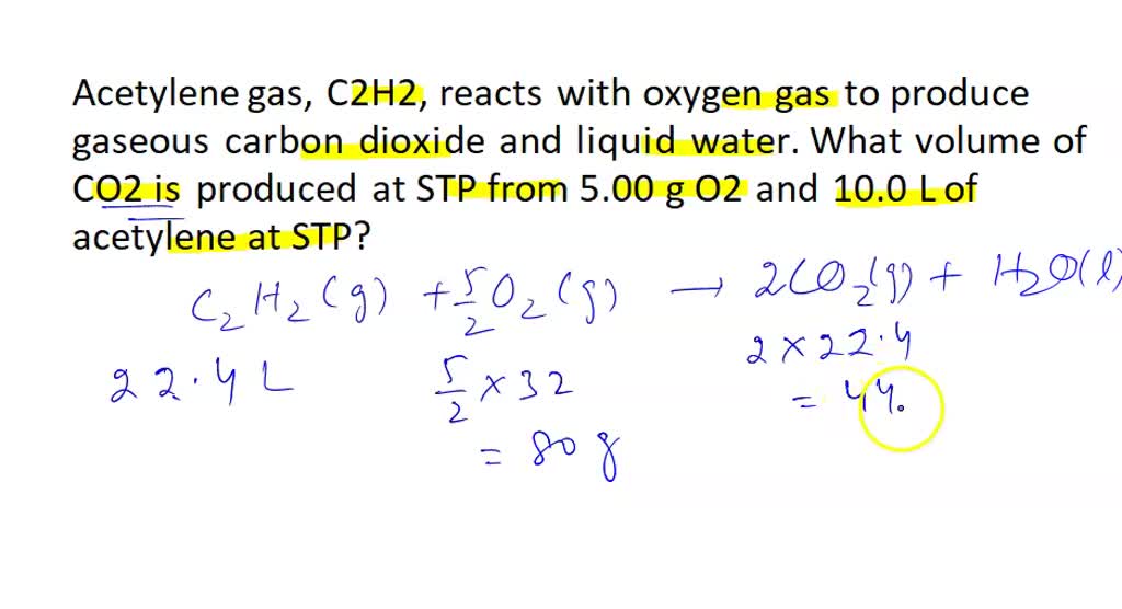 Acetylene gas, C2H2, reacts with oxygen gas to produce gaseous carbon ...