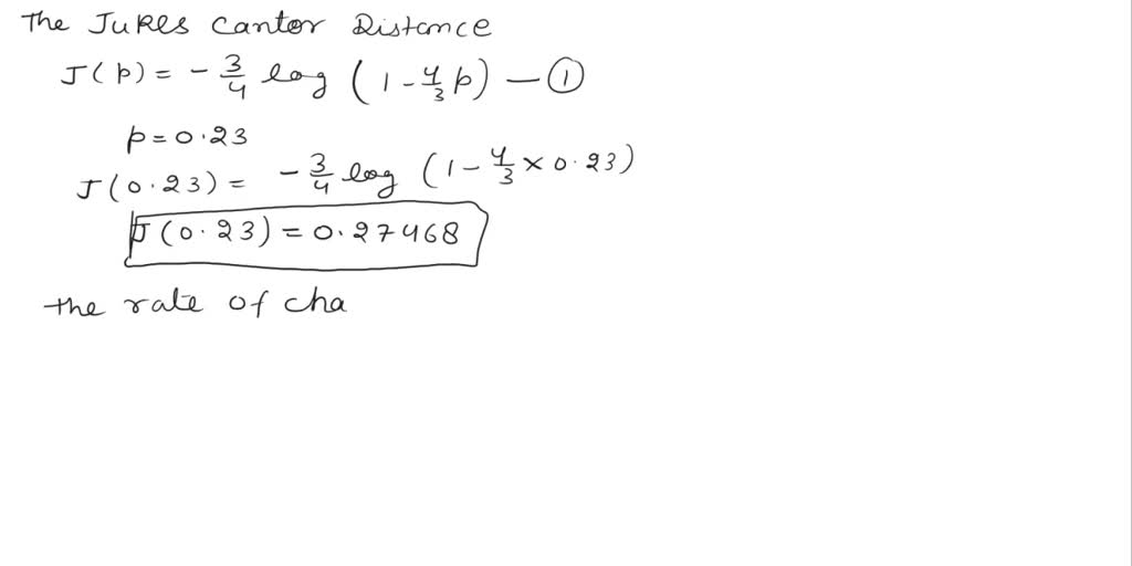 SOLVED: The Jukes-Cantor distance between two DNA sequences is defined as J(p) = (-3')- where p ...