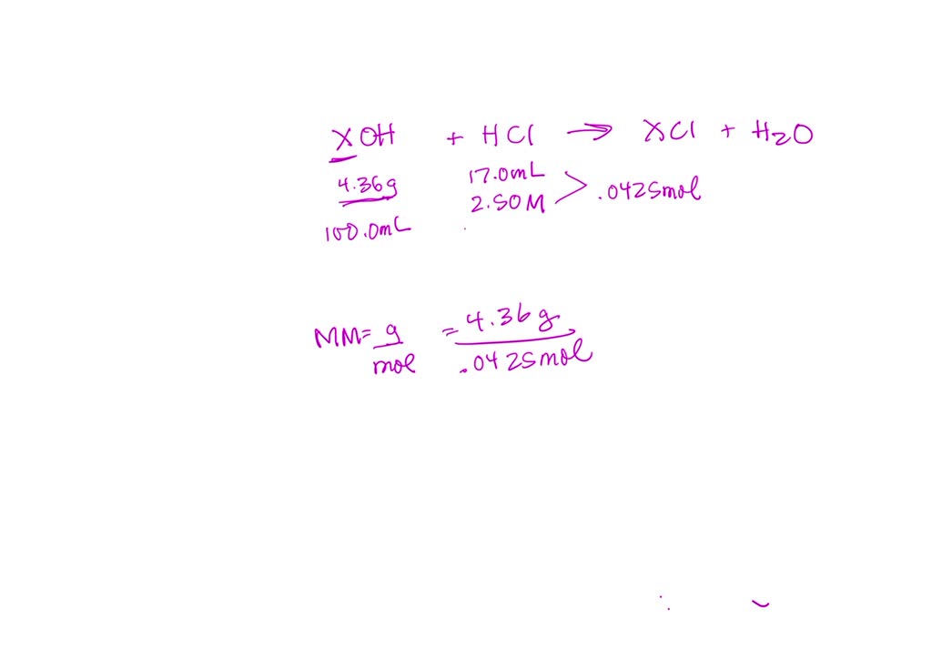 SOLVED: A 4.36-g sample of an unknown alkali metal hydroxide is dissolved in 100.0 mL of water ...