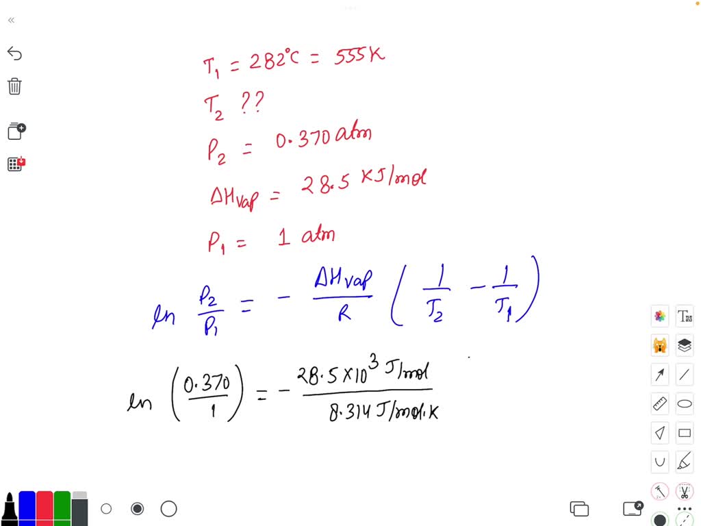 SOLVED: The normal boiling point of a liquid is 282 °C. At what temperature (in °C) would the ...