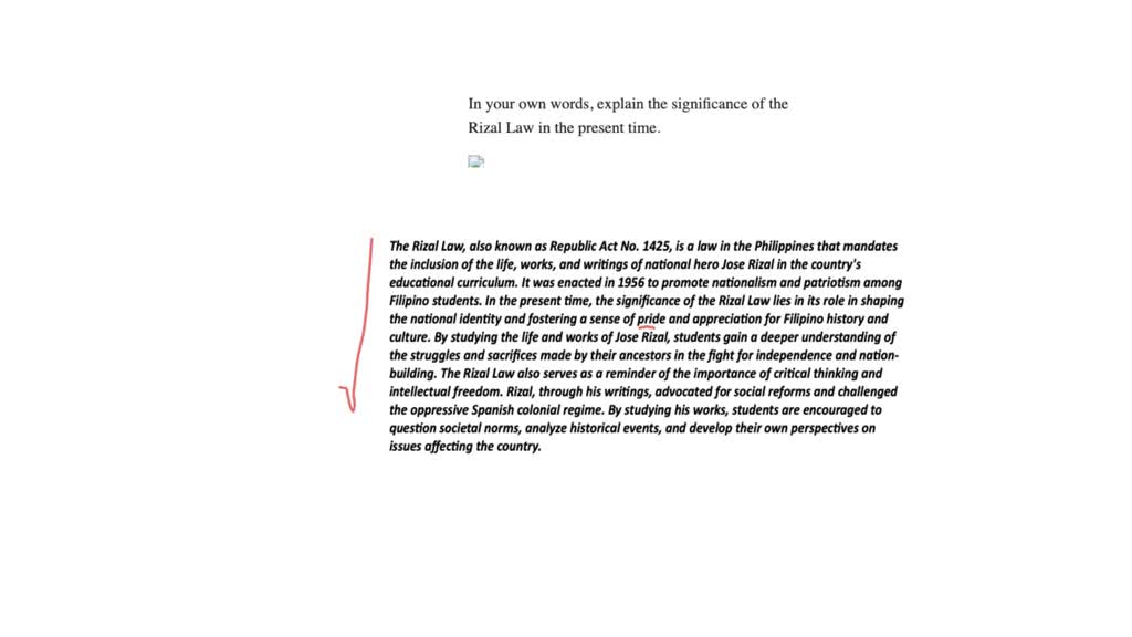 SOLVED: In your own words, explain the significance of the Rizal Law in the present time.