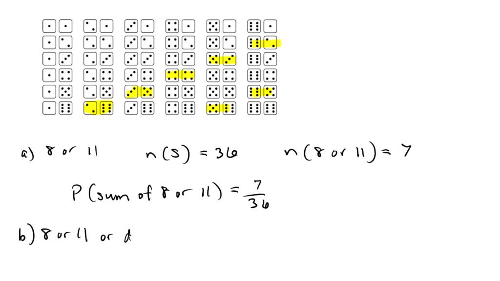SOLVED Determine The Probability That The Sum Of The Dice Is 6 Or 11 SOLVED Determine The Probability That The Sum Of The Dice Is 6 Or 11