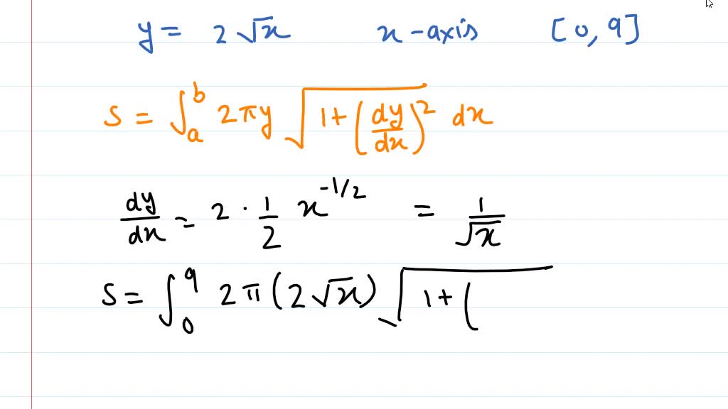 SOLVED: Surface Area Find the area of the surface formed by revolving ...