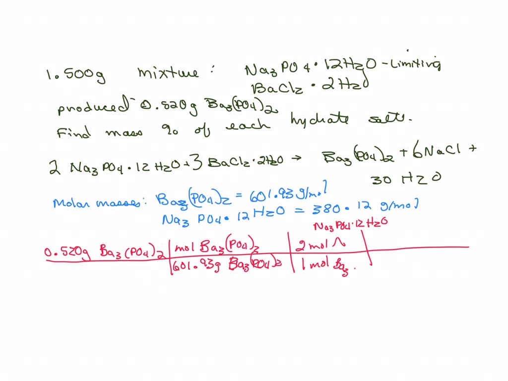 SOLVED: A 1.500 g sample of a mixture of solid Na3PO4Â·12H2O and BaCl2Â ...