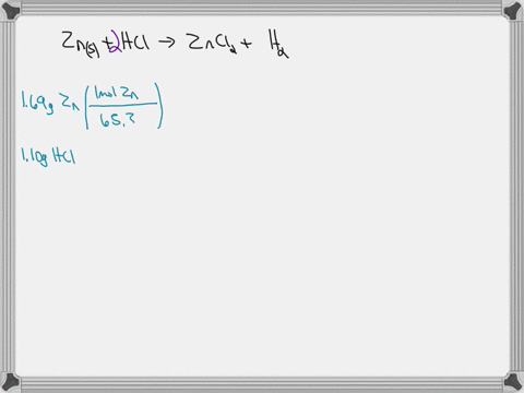 When 169 grams of zn and 110 grams of hcl react according to...