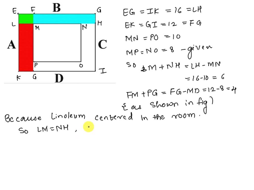 The Image Below Represents A 12 X 16 Room With An 8 X 10 Piece Of Linoleum Centered In The Room 