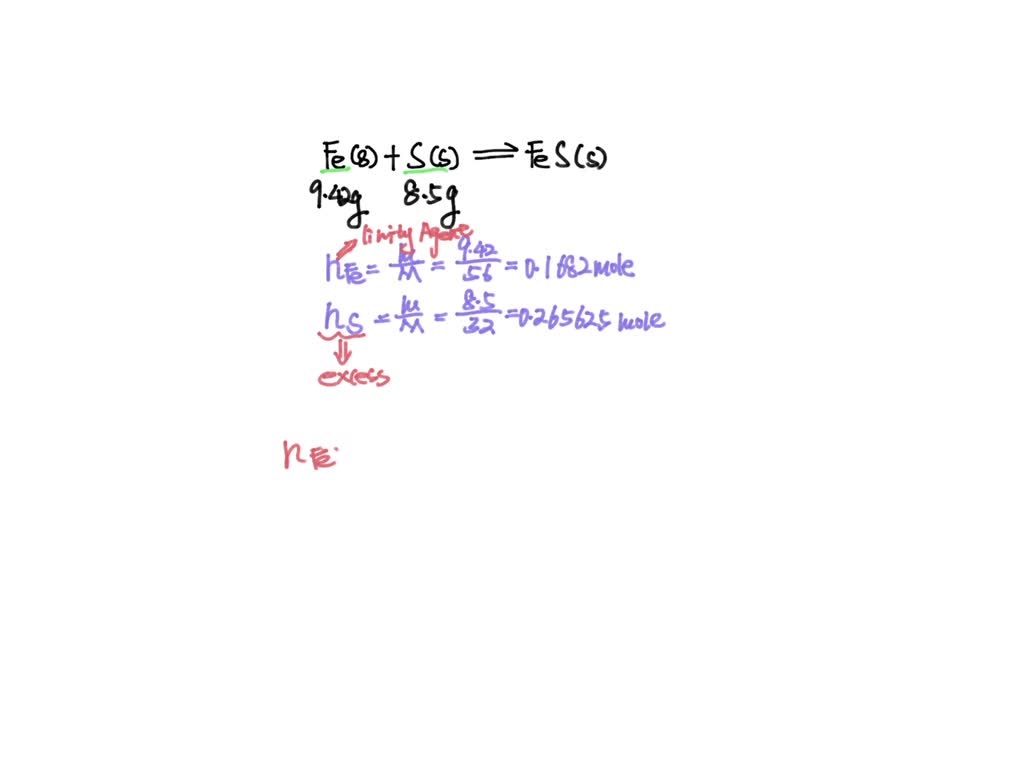 Solved An Initial Reaction Mixture Contains 9 42 G Of Fe And 8 50 G Of