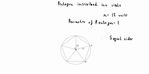 A regular pentagon is inscribed in a circle of radius 12 cm. (See ...