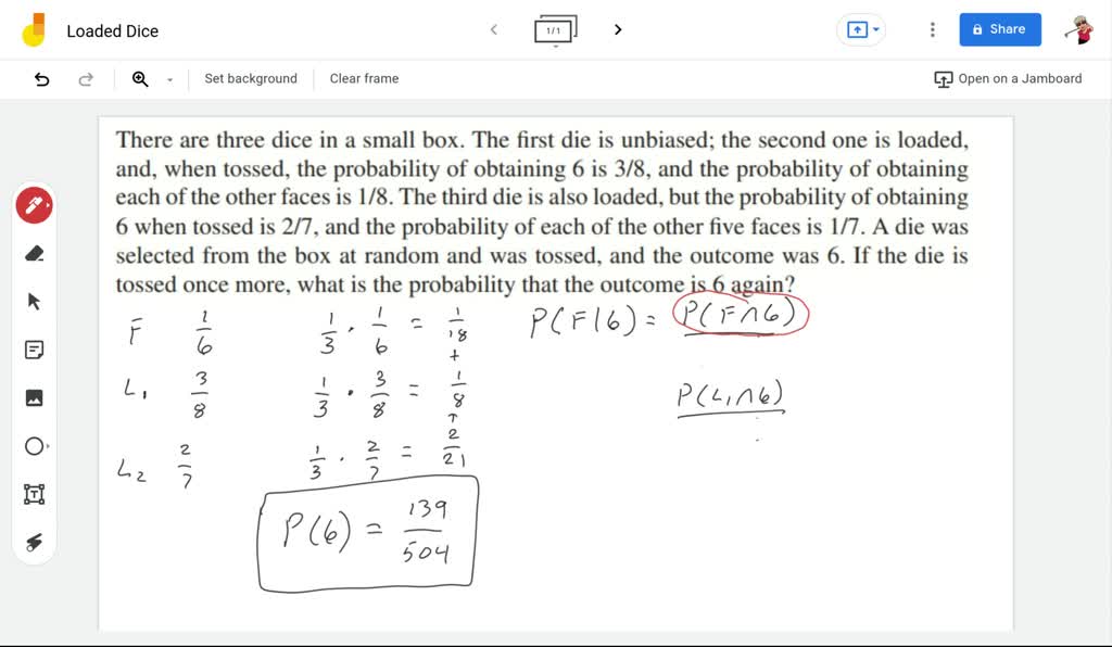 SOLVED: A box contains three dice. The first die is unbiased; the second one is loaded, and ...