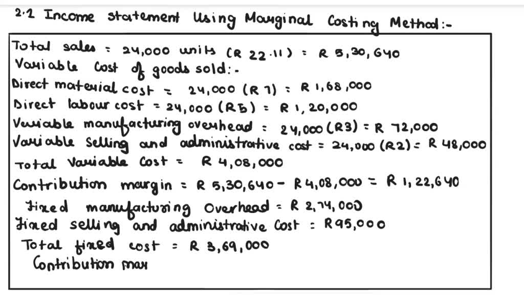 SOLVED: Income Statement For the Month Ended October 31, 2023 Marginal ...