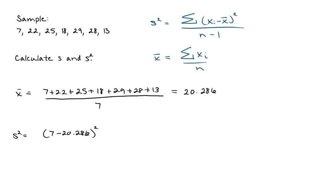 SOLVED: Calculate the standard deviation and variance of the sample ...