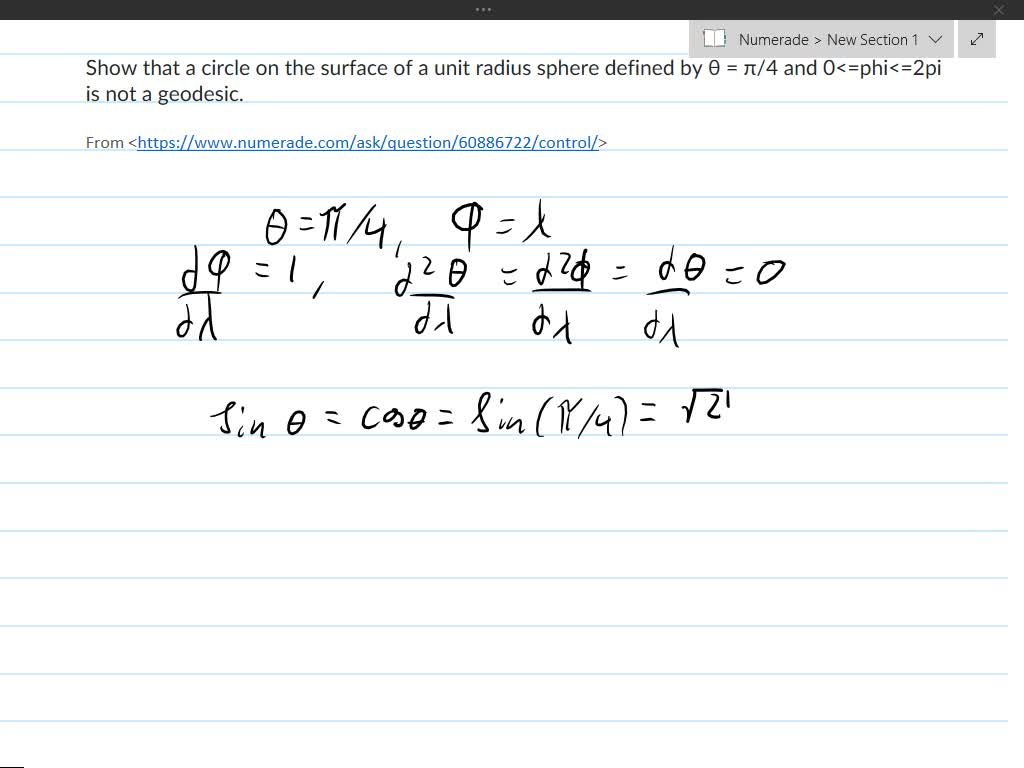 SOLVED: Show that a circle on the surface of a unit radius sphere ...