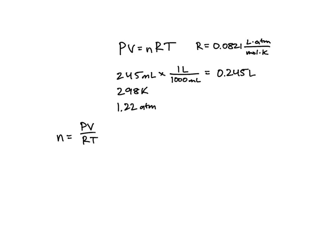 SOLVED: A 0.465 g sample of an unknown compound occupies 245 mL at 298 ... SOLVED: A 0.465 g sample of an unknown compound occupies 245 mL at 298 ...