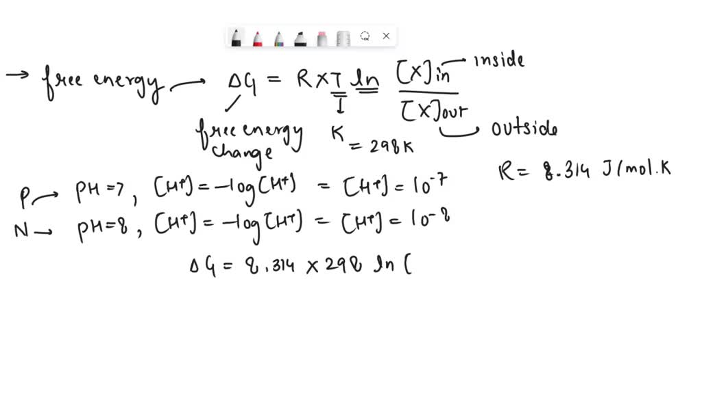 SOLVED: Calculate the free energy change of hydrogen Ions across the ...