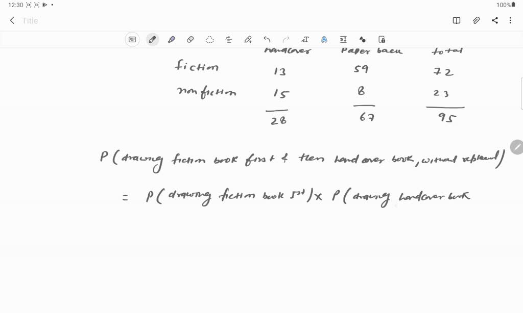 SOLVED: probability of drawing a fiction book first and then a ...