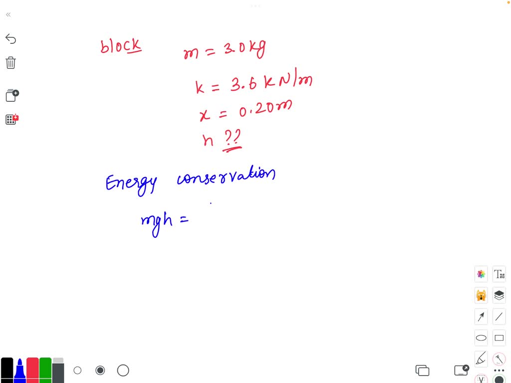 SOLVED: A block of mass m = 3,0 kg, after sliding down a frictionless incline, strikes a spring ...