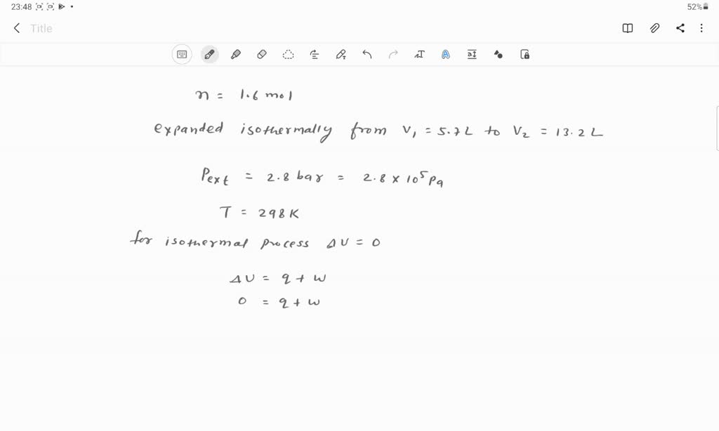 SOLVED: Calculate the change in total entropy of system and surroundings for a isothermal ...