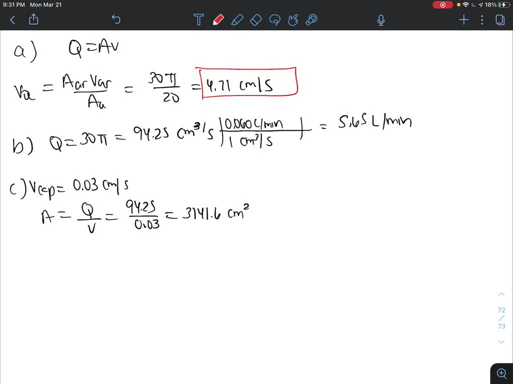 SOLVED: '5. Calculate the average blood velocity in the major arteries ...