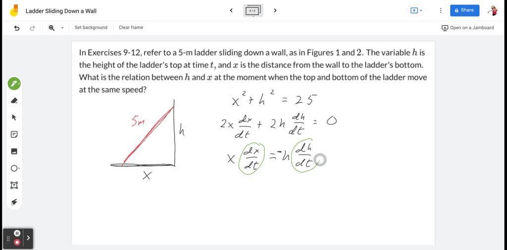 SOLVED: In Exercises 9-12, refer to a 5-m ladder sliding down a wall ...