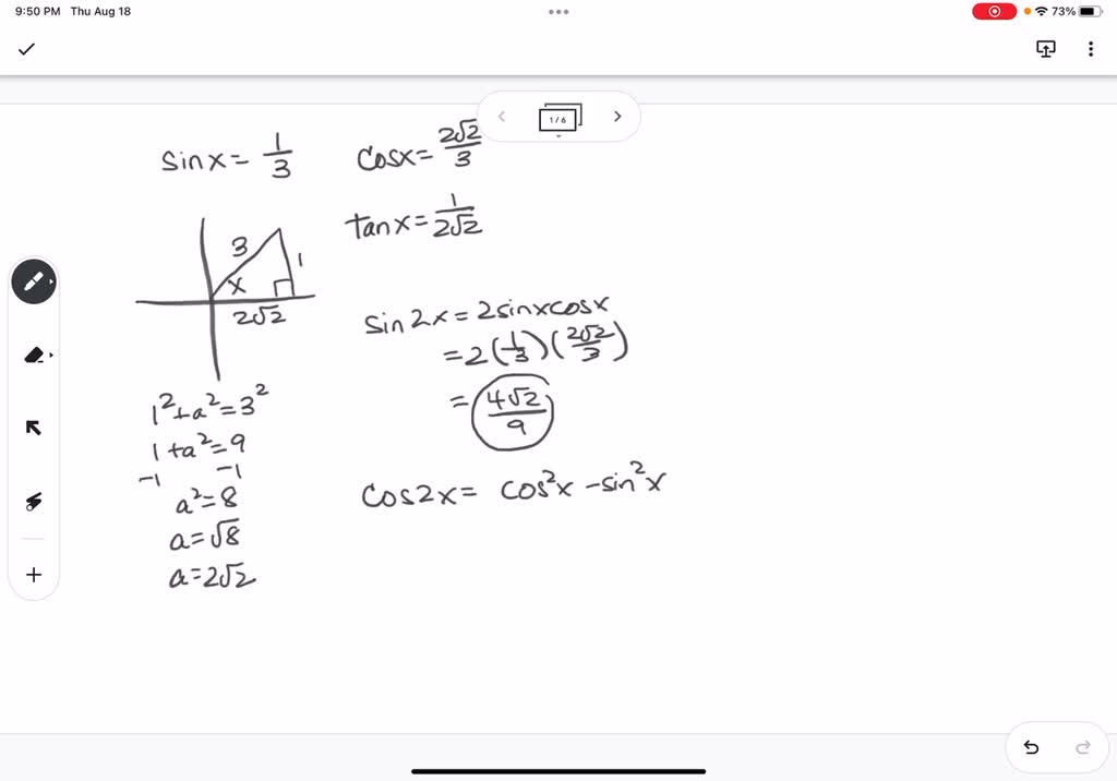 SOLVED: 1 and x is in the first 3 If sin : quadrant; determine the exact values of each of the ...