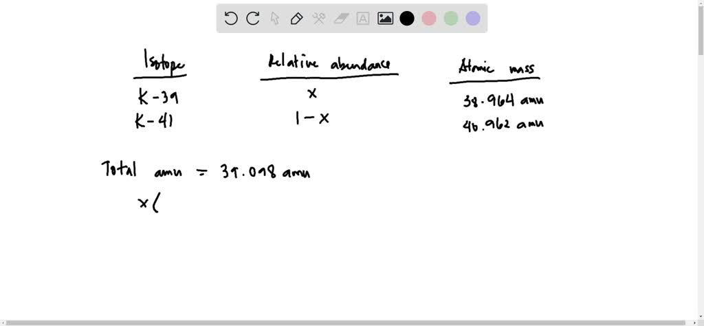 SOLVED: Potassium has only two natural occuring isotopes (K-39 and K-41 ...