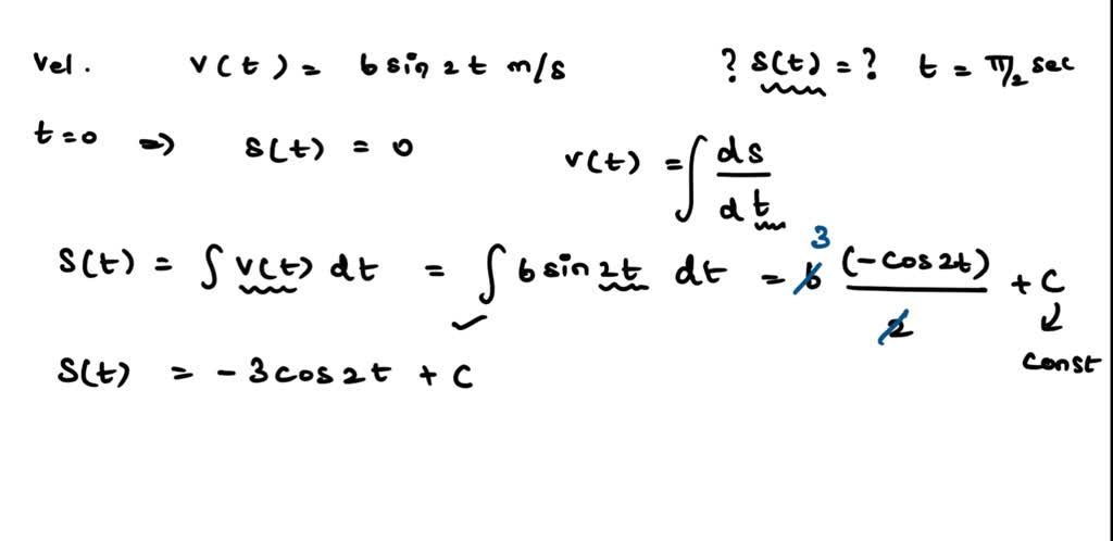 Solved Ds 2 The Velocity Of A Particle Moving Back And Forth On A Line Is V 6sin2t Msec