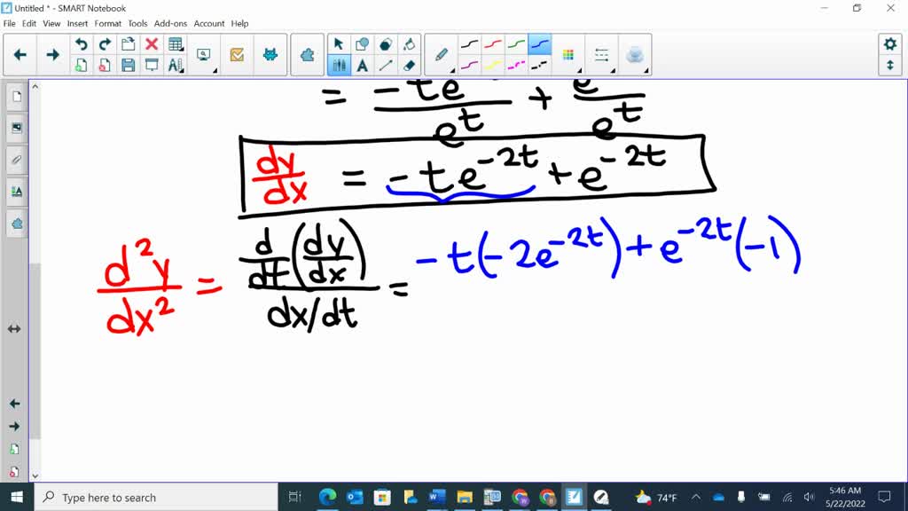 SOLVED: Find dyldx and d2y/dx2. X = et Y = te-t dx d2 dx2 For which ...