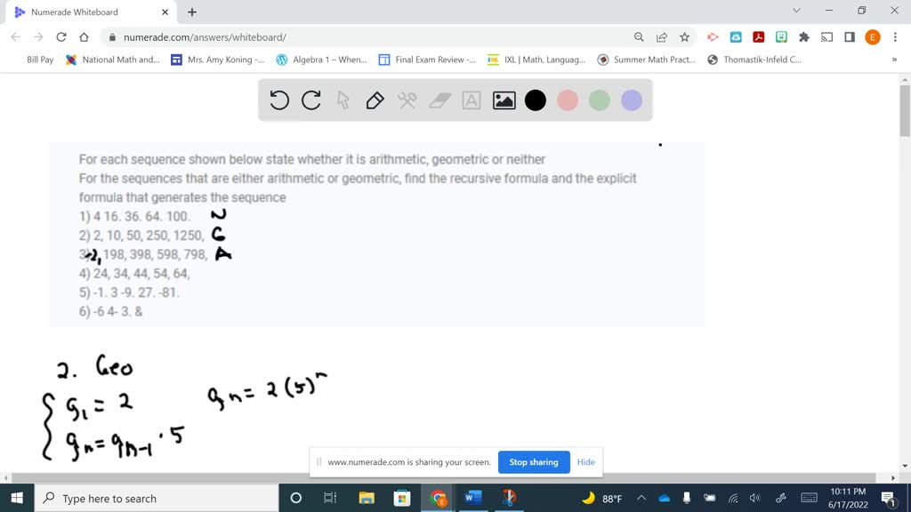 Solved For Each Sequence Determine Whether It Appears T0 Be Arthmetic G2 Arithmetic 9 16 25