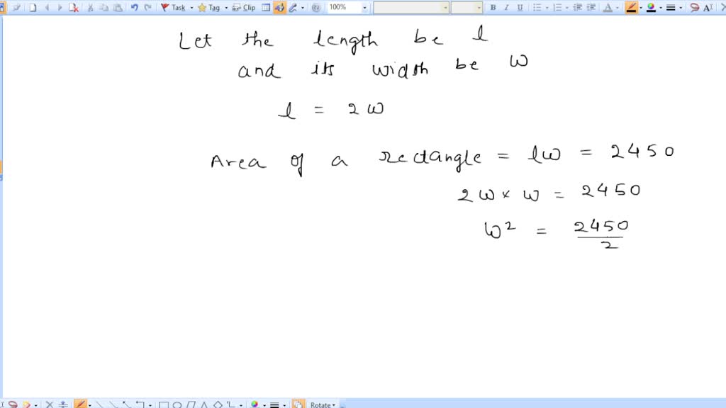 SOLVED: The area of a rectangular field whose length is twice its breadth is 2450 mÂ². The ...