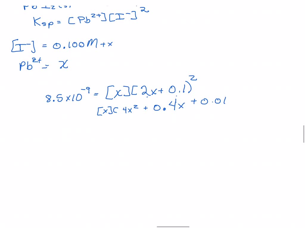 SOLVED: Given the Ksp of PbI2 is 1.4x10^-8, calculate the molar solubility (s) of PbI2 and state ...