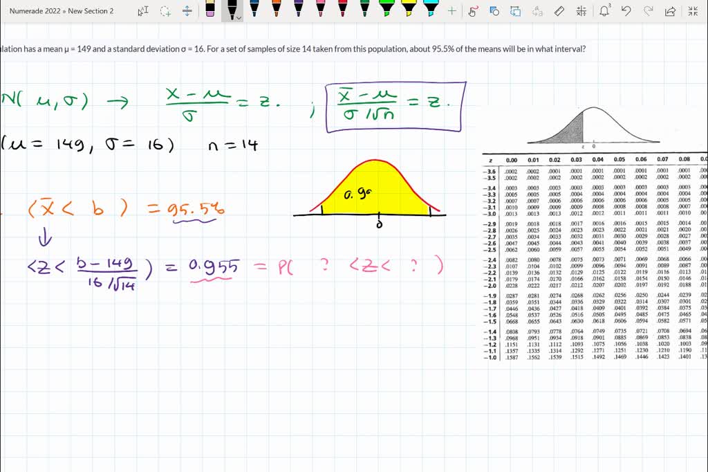 SOLVED: A normally-distributed population has a mean μ = 149 and a ...