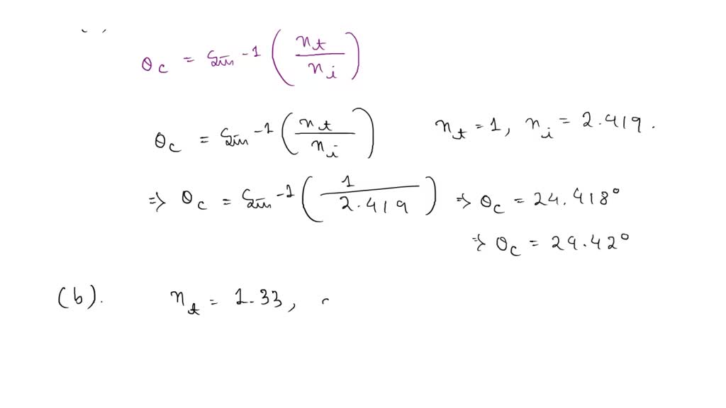 Solved A Calculate The Critical Angle For A Diamond Surrounded By