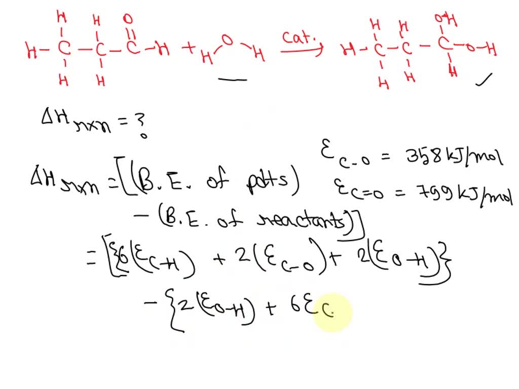 SOLVED: Find the heat of the reaction using bond energies for the ...