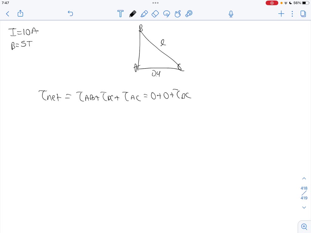 SOLVED: The triangular loop of wire carries a current I = 10.00 A in a uniform magnetic field of ...