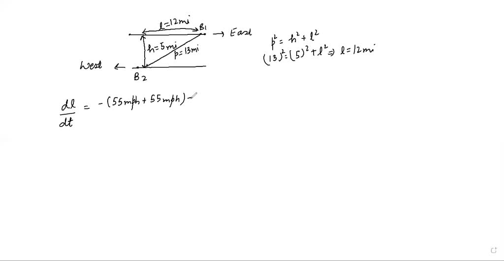 SOLVED: Two buses are driving along parallel freeways that are 5 mi ...