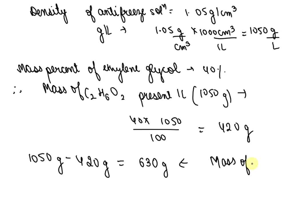 SOLVED: An aqueous antifreeze solution is 40.0% ethylene glycol (C2H6O2 ...