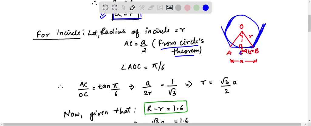 The difference between the radii of the circumscribing and the inscribed circle of a hexagon is ...