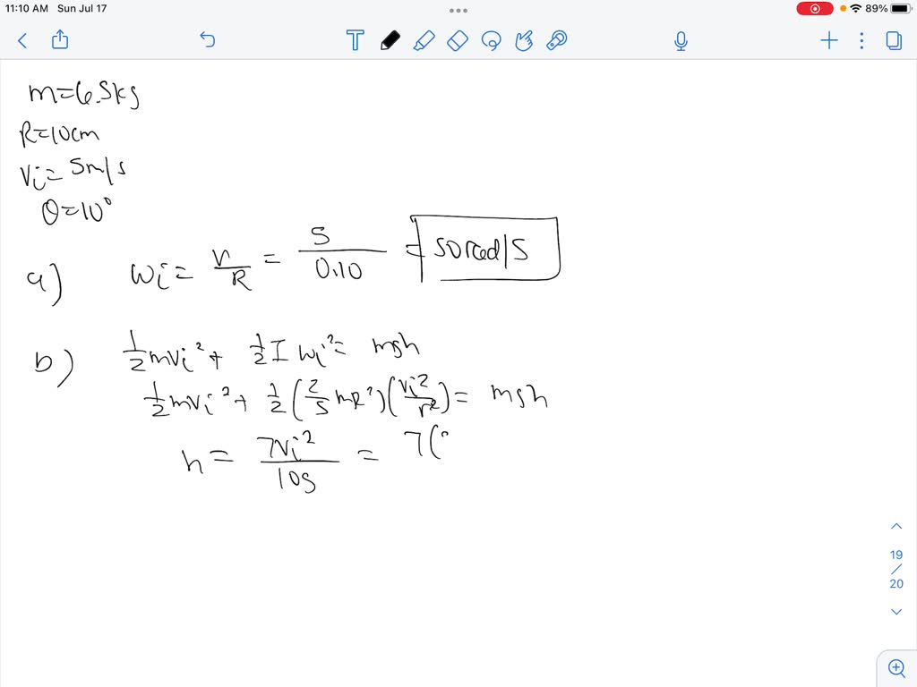 SOLVED: bowling ball of mass m =6.5 kg and radius R = 10 cm with an initial velocity of V = 5 m ...