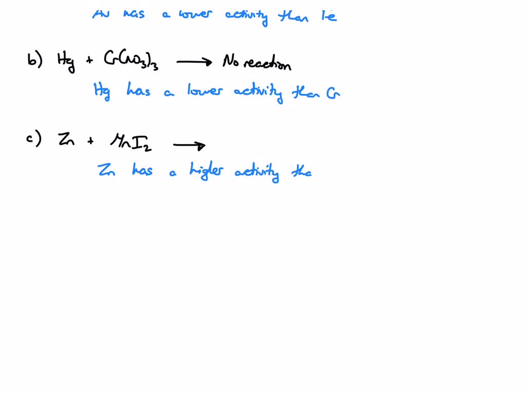 Solved Based On The Activity Series Which One Of The Reactions Below