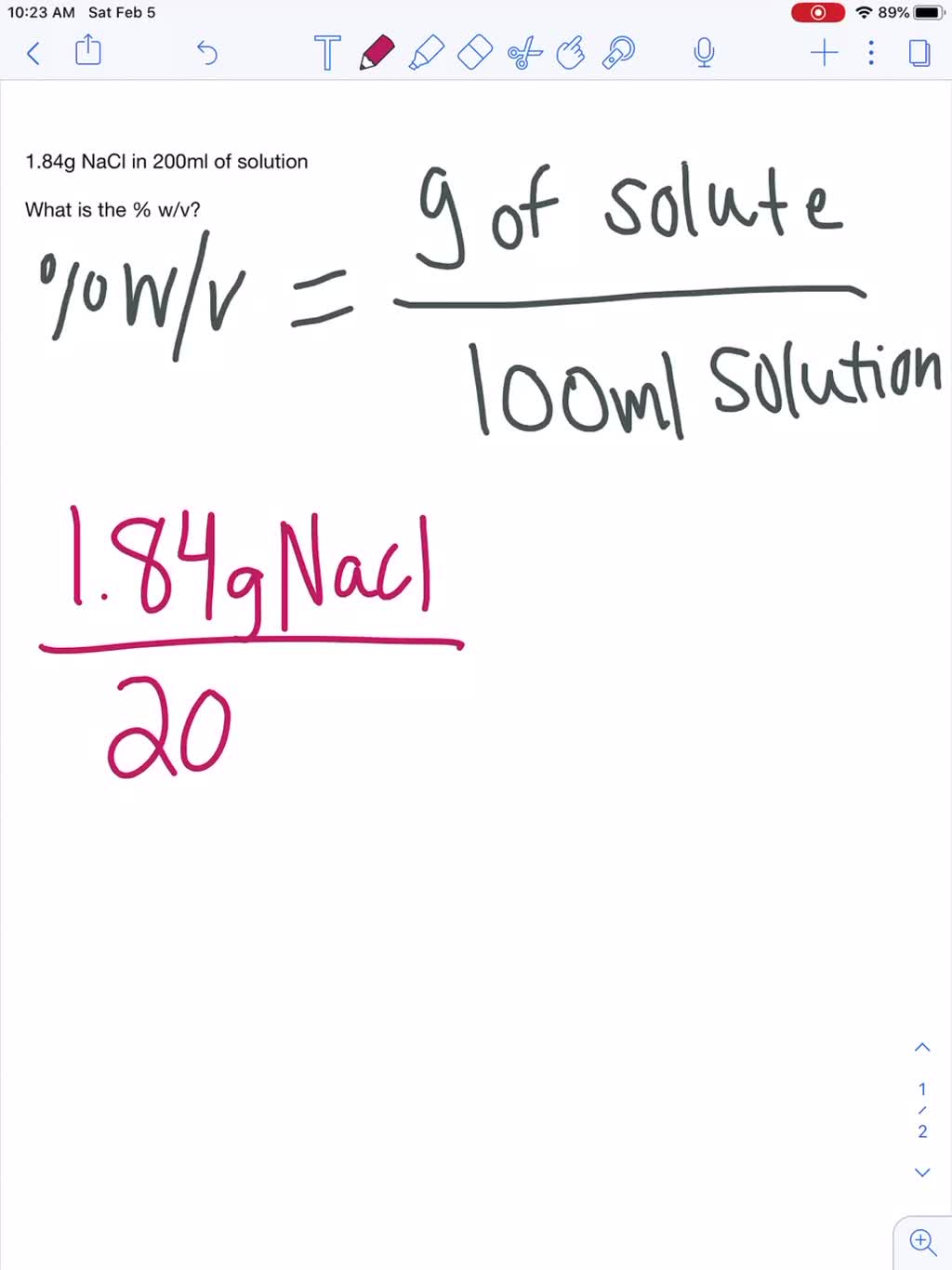 SOLVED: An isotonic saline solution was prepared by dissolving 1.84g NaCl in enough distilled ...