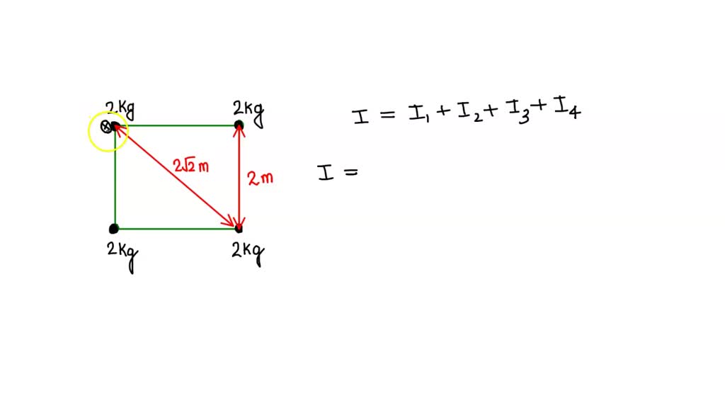 SOLVED: four small masses each with the mass of 2kg are connected with ...
