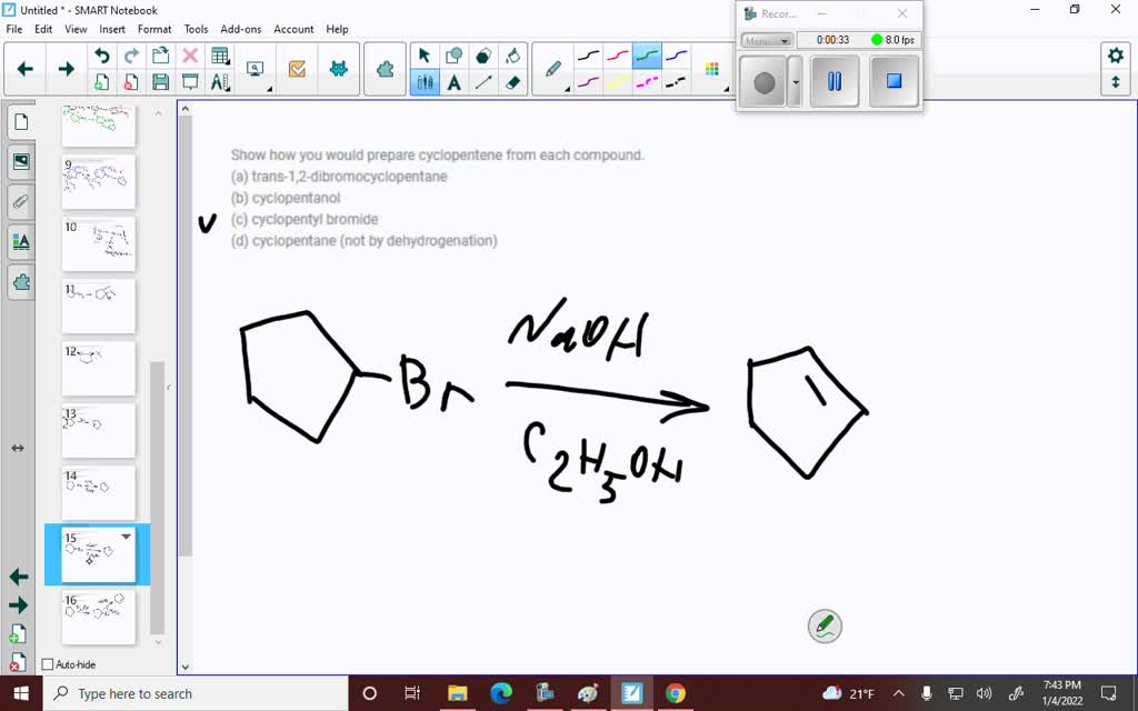 SOLVED: Show how you would prepare cyclopentene from each compound. (a) trans-1,2 ...