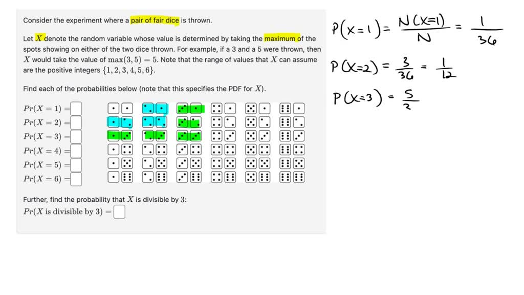 Solved Consider The Experiment Where A Pair Of Fair Dice Is Thrown Let X Denote The Random