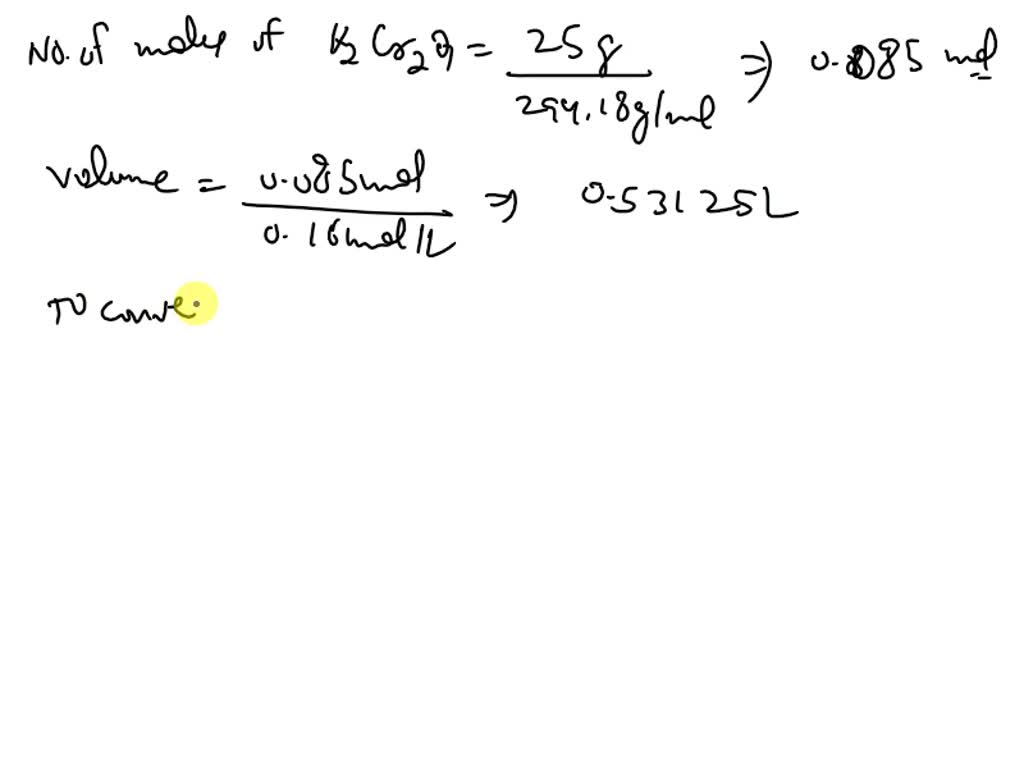SOLVED: Calculate the volume in liters of a 0.13 mol/L potassium ...