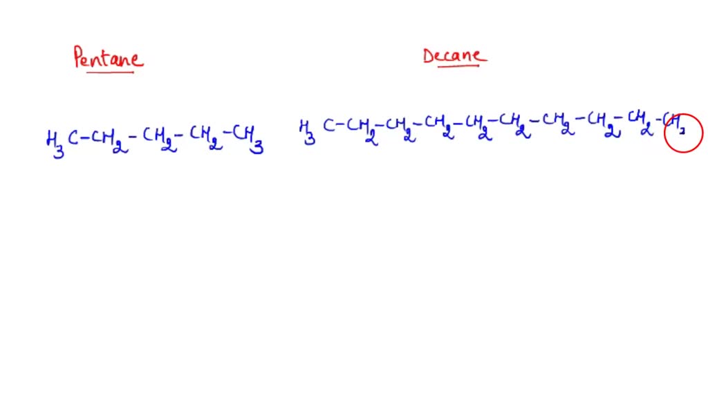 SOLVED: Based on the structures of pentane and decane, which has a ...