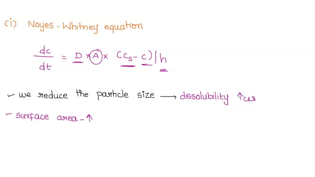 SOLVED: Using the Noyes-Whitney equation, show how the rate of ... SOLVED: Using the Noyes-Whitney equation, show how the rate of ...