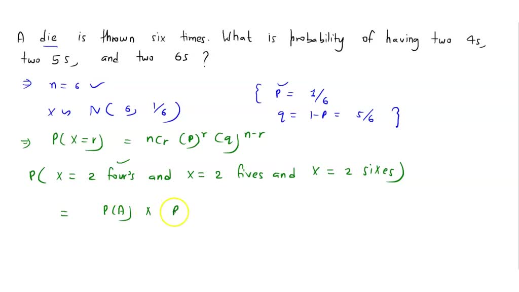 SOLVED: A die is thrown six times. What is the probability of having ...